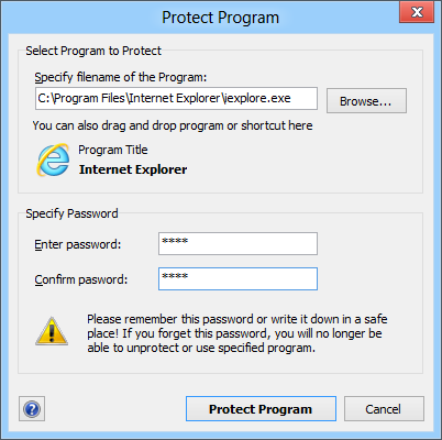 Program Protector - Password protect Windows programs and applications